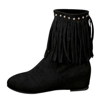 Generic Bottines Femme &agrave; Franges Daim Talon Plat Bottes Courtes R&eacute;tro Style Boh&egrave;me Western Semelle Antid&eacute;rapante L&eacute;g&egrave;res Chic et Elegant Boots Chaussures D&eacute;co