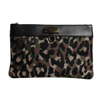 Dolce & Gabbana Leopard Jacquard Print Logo Plaque Pouch Bag - - Bags - Herren - Mehrfarbig - ONE SIZE