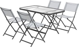 OUTSUNNY Ensemble table et chaise de jardin 5 pi&egrave;ces - 4 chaises pliantes en m&eacute;tal et polyester - Table en verre tremp&eacute; 120x70cm - Charge max 120kg
