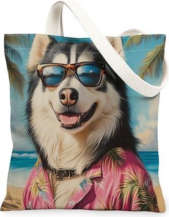 Generic Sac fourre-tout en toile motif chien malamutes de lAlaska 33 x 38,1 cm, sac &agrave; bandouli&egrave;re r&eacute;utilisable pour femme, peinture danimaux domestiques, d&eacute;co