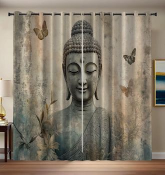 Generic Schmetterlingsstein Buddha Vorhänge Orientalische Pflanzen Ösen Gardinen Mit Blickdichte Thermo Vorhang Kälteschutz Curtain Kinderzimmer Schlafzimmer 