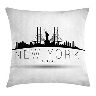 Abakuhaus NYC Housse doreiller, Monuments New York USA Libellé, Les Couleurs ne pourrissent Pas Le Tissu Lavable, 60 x 60 cm, Gris Pâle Gris Coca