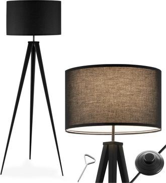 TecTake Dreibein Stehlampe, Lampe im retro boho Stil, gemütliches Ambient Light für Schlafzimmer, Wohnzimmer, als Esszimmerlampe, Lampenschirm in Leinenoptik,
