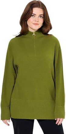 Ulla Popken Pull à Manches Longues pour Femme - Col Montant - Fermeture éclair, Vert algue, 44/46 FR