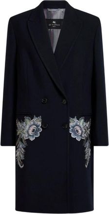 Etro Doppelreihiger Mantel mit floraler Stickerei - - Coats - Damen - Blau - XS