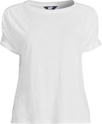 Lands End Leinen/Modal-Shirt mit kurzen Ärmeln, Damen, Größe:48-50 regular, Weiß, Leinen/Baumwolle Modal, by Lands End