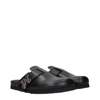 Palm Angels Mens Black Leather Slippers