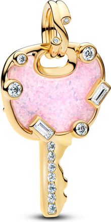 Pandora Moments Schillernder rosafarbener Liebesschl&uuml;ssel Gro&szlig;er Charm-Anh&auml;nger mit 14k vergoldete Metalllegierung und Zirkonia, Kompatibel ME und Moments, 76
