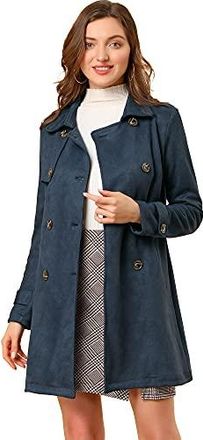 Allegra K Trench-coat à double boutonnage en faux suède avec ceinture manteau pour femmes costume dHalloween Bleu foncé XS