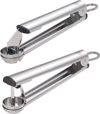 Dr. Oetker Entkerner Set Profi, Kirschentkerner und Pflaumenentkerner aus Edelstahl, Kirschentsteiner und Pflaumenentsteiner mit Verschlussmechanismus (Farbe: Si