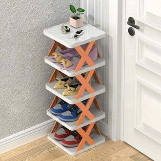 Soleil Schlankes 5-Schuhregal, 5-stufiges vertikales Schuhregal, Schuh-Organizer, stabiles Schuhregal, Orange