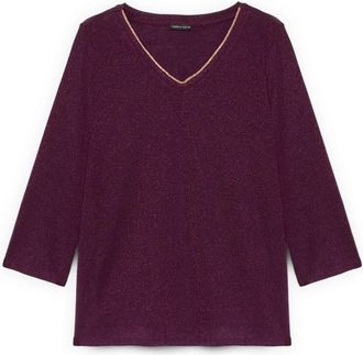 Fiorella Rubino Femme, Tops, Violet, Taille: 38 FR T-shirt col V en jersey lurex