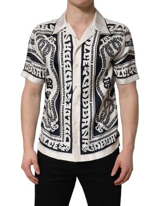Dolce & Gabbana Mens Black White Logo Bandana Short Sleeves Shirt And Silk