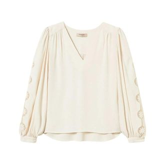 Twinset Crepebluse mit bestickten Cut-out-&Auml;rmeln - - Blouses & Shirts - Damen - Wei&szlig; - S