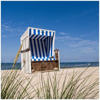 Wallario Glasbild Strandkorb - 50 x 50 cm Wandbilder Glas in Premium-Qualität: Brillante Farben, freischwebende Optik