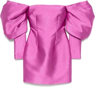 Solace London Femme, Robes, Rose, Taille: 34 FR Robe Mini &Eacute;paules D&eacute;nud&eacute;es et Manches Bouffantes