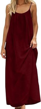 Generic Robe longue d&eacute;contract&eacute;e &agrave; bretelles spaghetti pour femme - Dos nu - Coupe ample et fluide avec poches - Couleur unie - Pour l&eacute;t&eacute;, la plage, les vacan