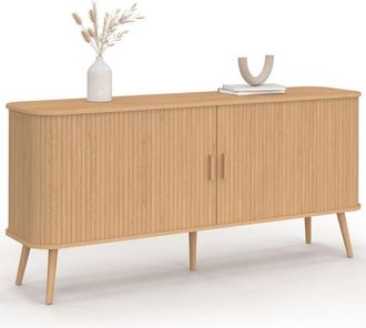 IDMarket Idmarket - Buffet 160 cm romie xxl 2 portes coulissantes lattes tasseau bois coloris ch&ecirc;ne