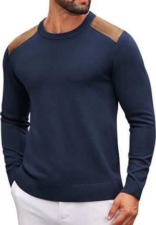 Coofandy Pull Homme Col Rond Manches Longues Basique D&eacute;contract&eacute; Mode Pull Tricot Bleu Fonc&eacute; XL