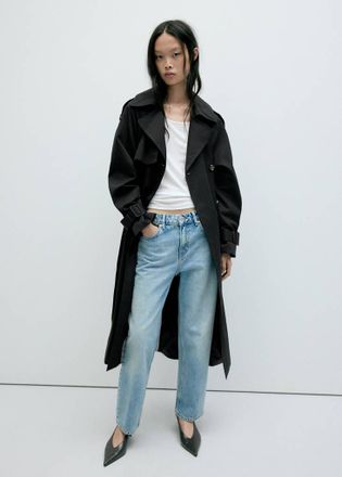 Mango Trench long double boutonnage noir - Femme - XXS - MANGO