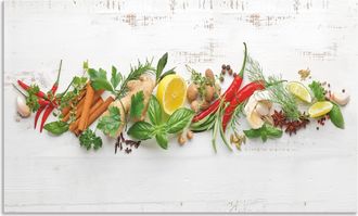 Artland ARTland Spritzschutz Küchenrückwand aus Alu für Küche Herd Spüle Motiv 100x60 cm (BxH) Ernährung & Genuss Lebensmittel Gewürz Fotografie Weiß Kräuter 