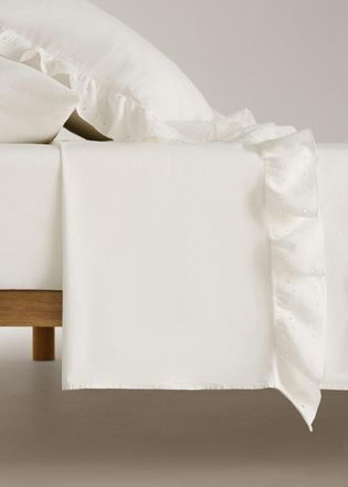 Mango Drap plat coton garment-wash volant lin lit 135/140 cm blanc cass&eacute; - Home - Lit 135/140 cm - MANGO HOME
