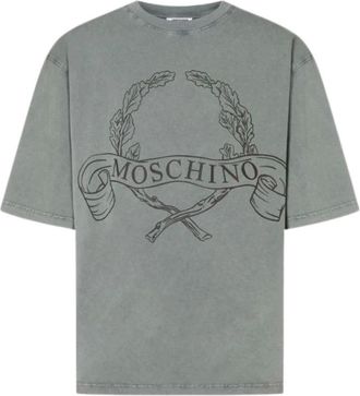 Moschino unisex, Tops, Gris, Taille: M T-shirt en jersey de coton Laurel Crown