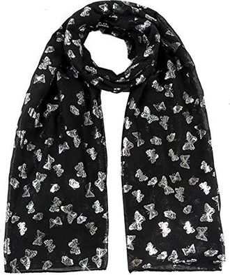 World of Shawls Grande &eacute;charpe/sarong/ch&acirc;le pour femme avec imprim&eacute; papillon, Papillon &agrave; paillettes noir