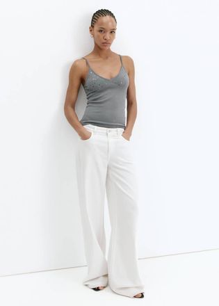 Mango Top brilli gris chin&eacute; clair - Femme - XS - MANGO