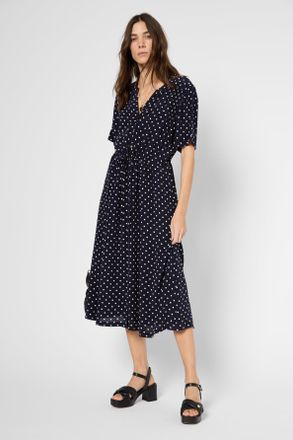 Gerard Darel Robe midi cintr&eacute;e &agrave; pois - POPELINE - Marine