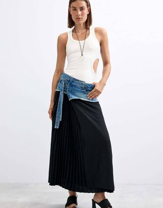 Desigual jupe longue pliss&eacute;e en jean bleue