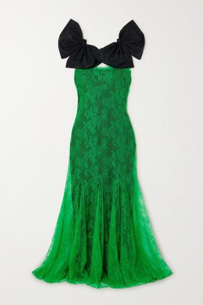 Nina Ricci Robe Aus Spitze Mit Schleifen Aus Taft - Gr&uuml;n