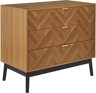 Altobuy Altobuy - sixtys - Commode 3 Tiroirs Aspect Bois Décor Chevrons Piétement Noir