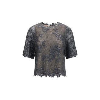 Brunello Cucinelli Sequined Lace Blouse - Gray