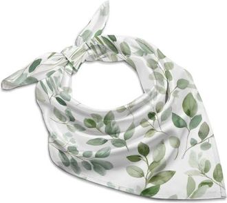 Generic Foulard carré en soie légère avec feuilles vertes - Écharpe tropicale pour cheveux - Respirant - Cadeau pour femme et homme, multicolore, 60x60cm