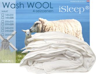 iSleep iSleep Wolle 4 Jahreszeiten Bettdecke (200x220 cm), Wolle, Baumwolle, Grau, Decke, Comforter, 1 Stück, Hochwärme, Waschbar