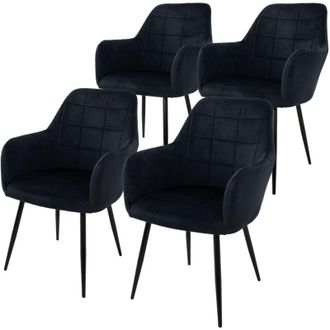 ECD Germany Ecd Germany - Lot de 4 Chaises de Salle &agrave; Manger Cuisine Salon S&eacute;jour - Noir - Assise Si&egrave;ge Rembourr&eacute;e en Velours Structure en M&eacute;tal Fauteuil R&eacute;tro