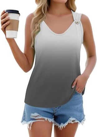 Generic Débardeur habillé décontracté sans manches pour femme - Tunique ample - Couleurs contrastées - T-shirts dété, gris, M
