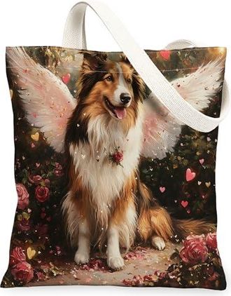 Generic Rough Collie Sac fourre-tout en toile pour le shopping 33 x 38 cm, sac d&eacute;picerie r&eacute;utilisable pour la Saint-Valentin, pour femme, animal domestique, v