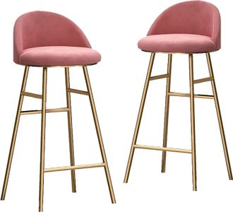 Generic 2er-Set Barhocker in Tresenh&ouml;he - Samt-Barhocker mit goldfarbenen Metallbeinen, K&uuml;cheninselst&uuml;hle, hohe Barhocker f&uuml;r K&uuml;cheninsel, Theke, Pub, Bistro