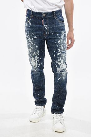 Dsquared2 Bleached Effect Jeans SKATER with All-Over Rhinestones 17cm Dsquared2