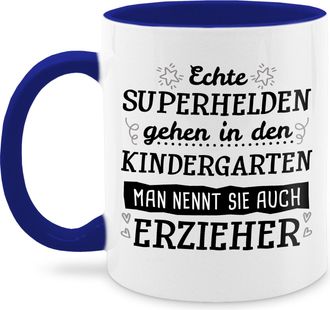 Shirtracer Tasse Tassen 325ml - Job & Beruf Geschenk - Echte Superhelden gehen in den Kindergarten - Erzieher - 325 ml - Dunkelblau - erzieherin spr&uuml;che arbeit s