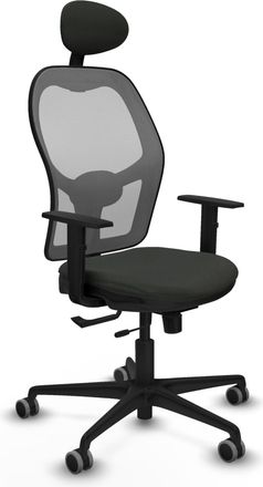 Piqueras y Crespo Schwarzer B&uuml;rostuhl mit 1D-Armen, h&ouml;henverstellbarer Lendenwirbelst&uuml;tze und festem Kopfteil, ausgestattet mit Syncro/Traslack und injiziertem Schaumst