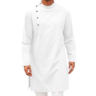 Generic V&ecirc;tements arabes pour hommes musulmans, caftan Abaya, robe ras du cou, col montant, imprim&eacute; Thob&eacute;, manches longues, tuniques r&eacute;tro, pri&egrave;re de lA&iuml;d, v&ecirc;