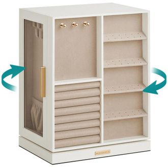 Songmics Bo&icirc;te &agrave; Bijoux Pivotante sur 360&deg;, Coffret &agrave; Bijoux avec 5 Tiroirs, Fen&ecirc;tres en Verre Lat&eacute;rales, Grand, Rangement pour Accessoires, Design Ouvert