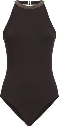 Brunello Cucinelli Femme, Maillots de bain, Brun, Taille: 40 FR Maillot de bain en jersey techno avec col pr&eacute;cieux