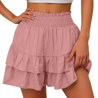 Generic Jupe-short d&eacute;t&eacute; boh&egrave;me &agrave; ourlet &agrave; volants pour femme - Short de plage ample taille haute - Mini jupe &eacute;l&eacute;gante - Coupe trap&egrave;ze l&eacute;g&egrave;re - Pour le golf, l
