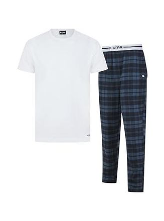 G-Star Marlow Ensemble de Pijama, Blanc Vif-Carreaux Bleu Marine, M (Lot de 2) Homme