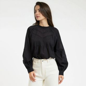 La Redoute Collections Blouse Col Rond Voile De Coton Et Broderies