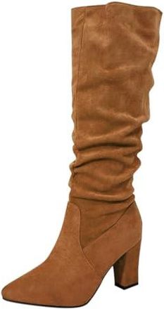 Generic Bottes Femme &agrave; Talon Haut Bout Pointu Bottes Hautes en Daim Su&eacute;d&eacute; Style Britannique &Eacute;l&eacute;gantes L&eacute;g&egrave;res Confortables Casual Chic Femme Chaussures Montan